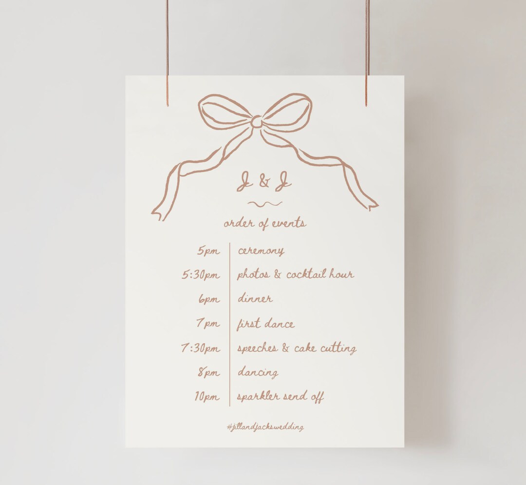 ORDER OF EVENTS - Reception Signage Hand-drawn Bow, Printable Wedding ...