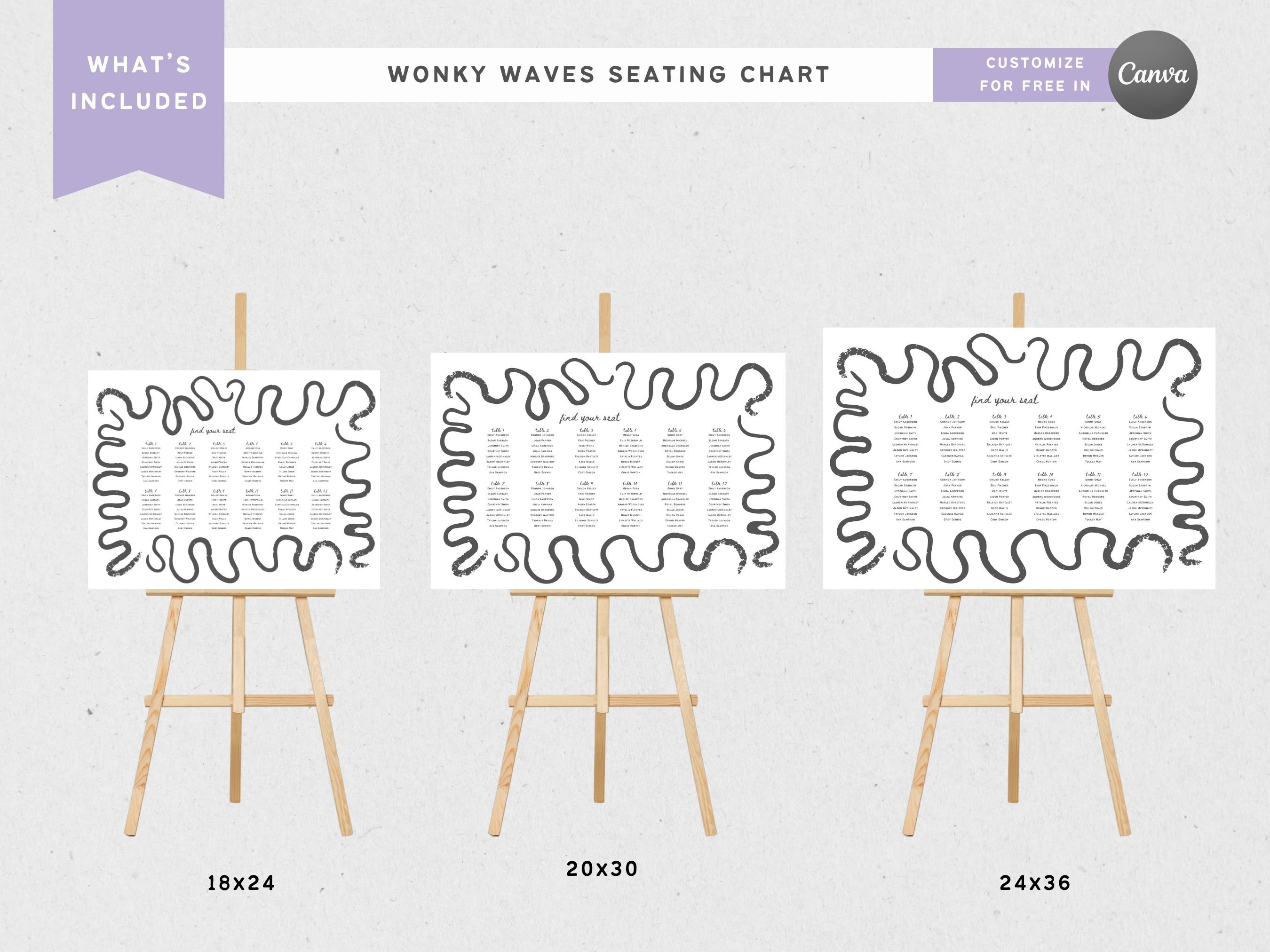 SEATING CHART Reception Signage Wonky Waves Border, Printable Wedding ...
