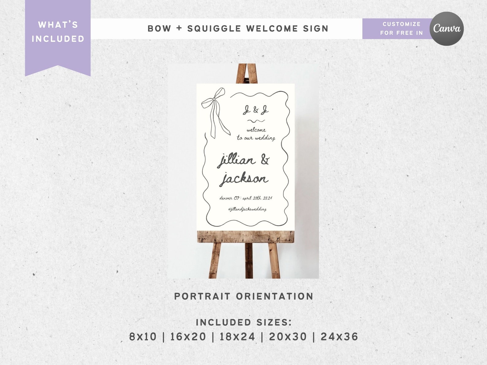 Welcome Party Sign Squiggle Bow Template, DIY Birthday Party Board ...