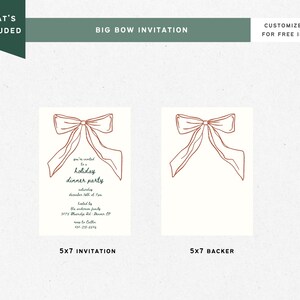 Big Bow Invitation Template, DIY Holiday Party Invitation, Hand-drawn ...