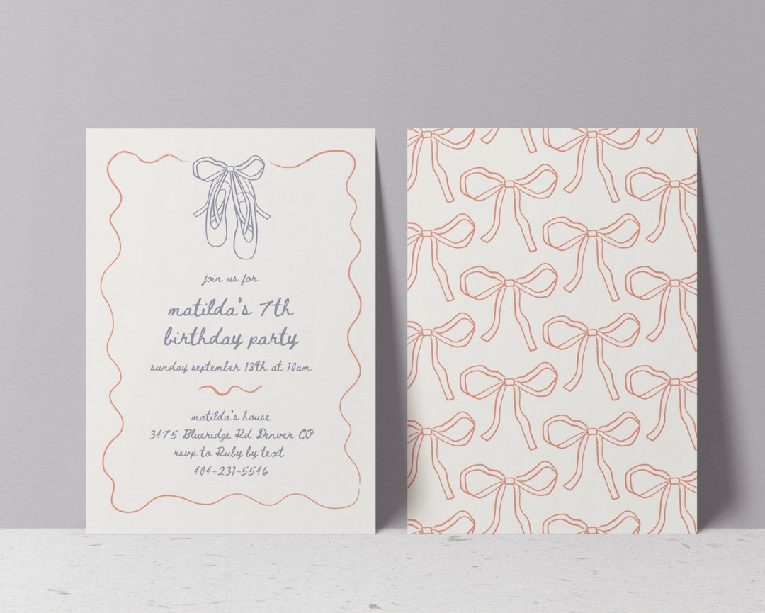 Hand-drawn Ballet Shoe Squiggle Invite Template, DIY Birthday Party ...