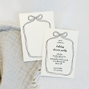 Ribbon Bow Invitation Template, DIY Holiday Party Invitation, Hand ...