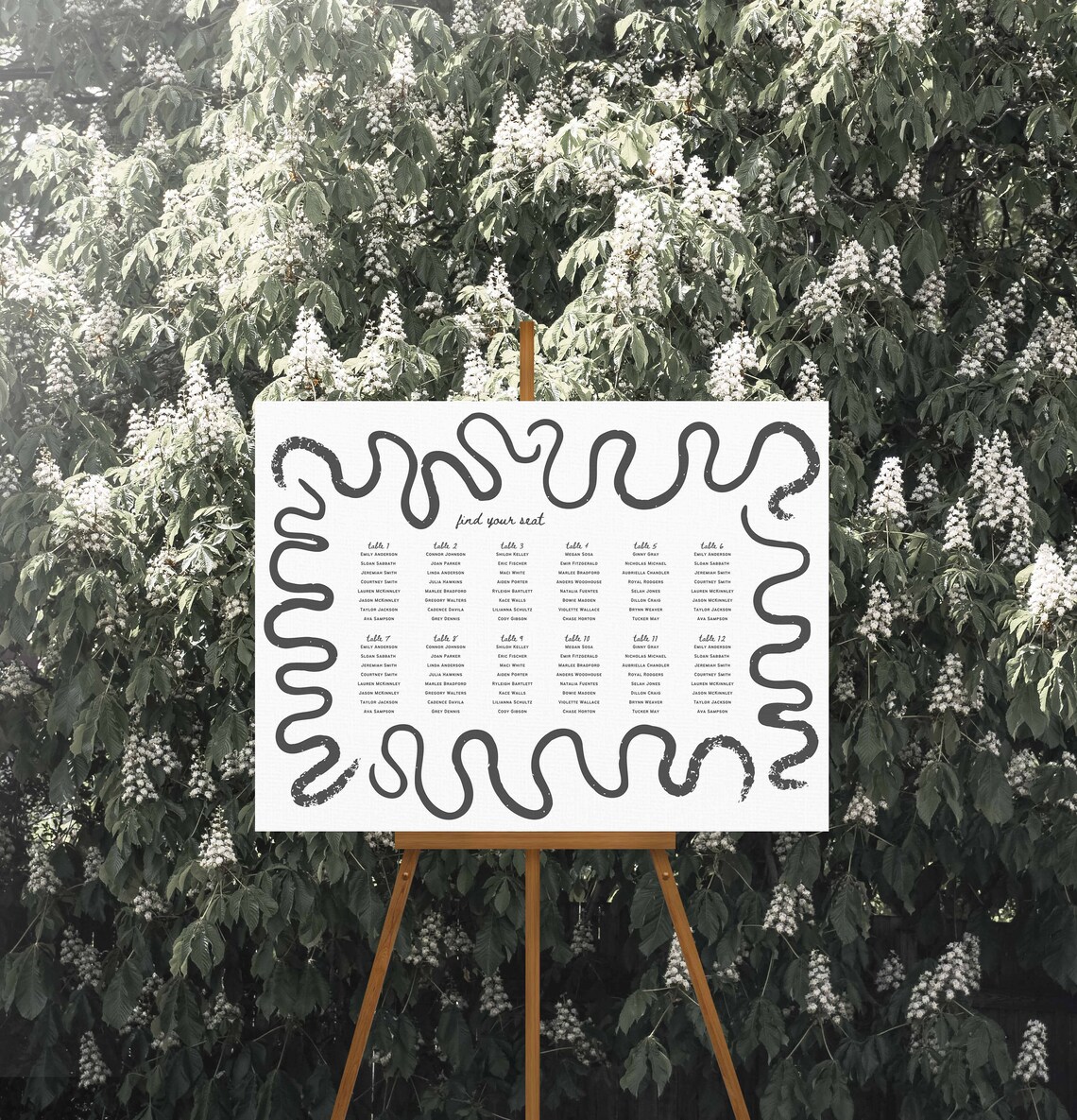 SEATING CHART Reception Signage Wonky Waves Border Printable - Etsy