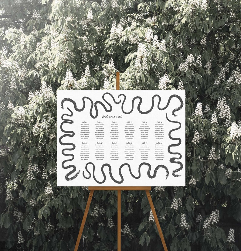 SEATING CHART Reception Signage Wonky Waves Border Printable - Etsy