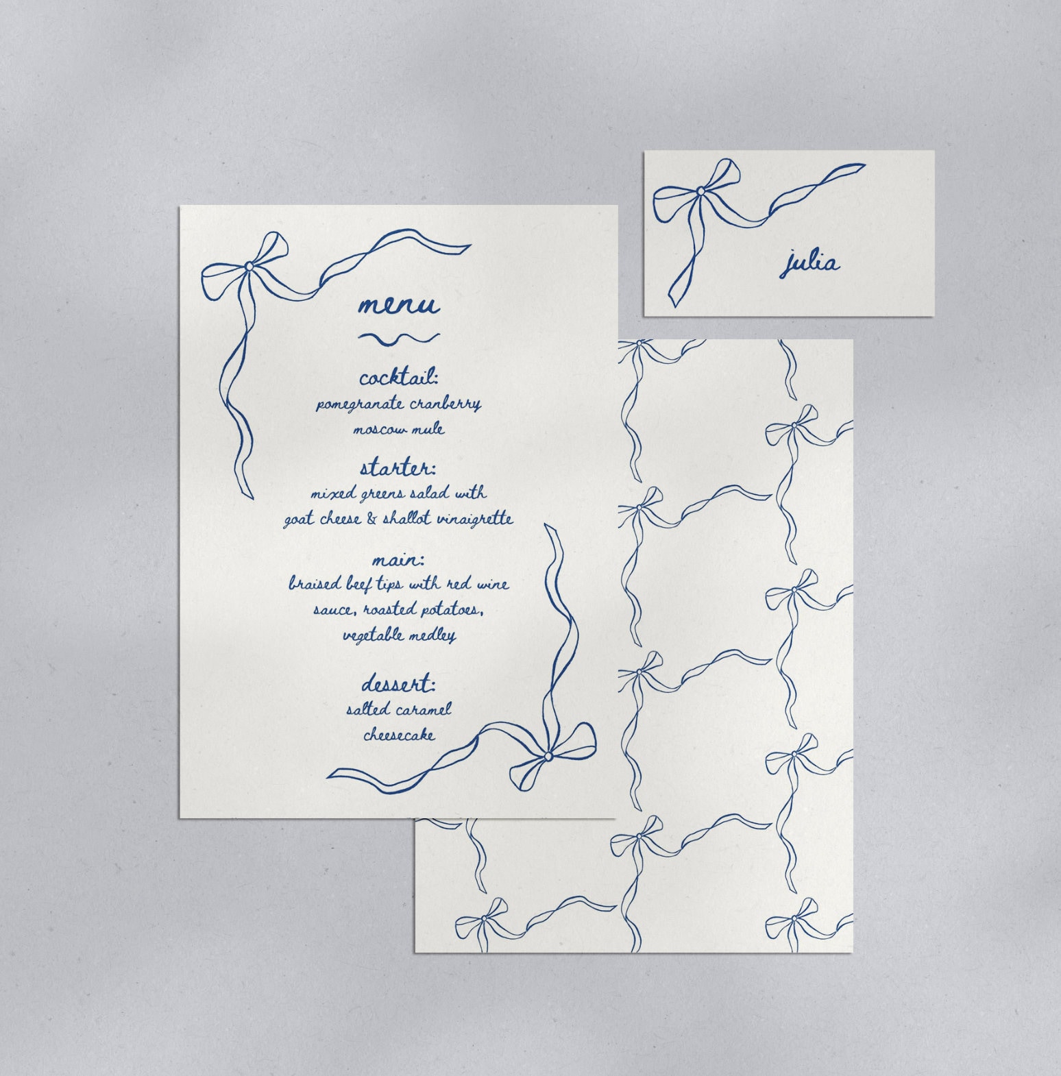 Bow Ribbon Menu & Placecard Template, DIY Bow Brunch Menu, Wedding Menu ...