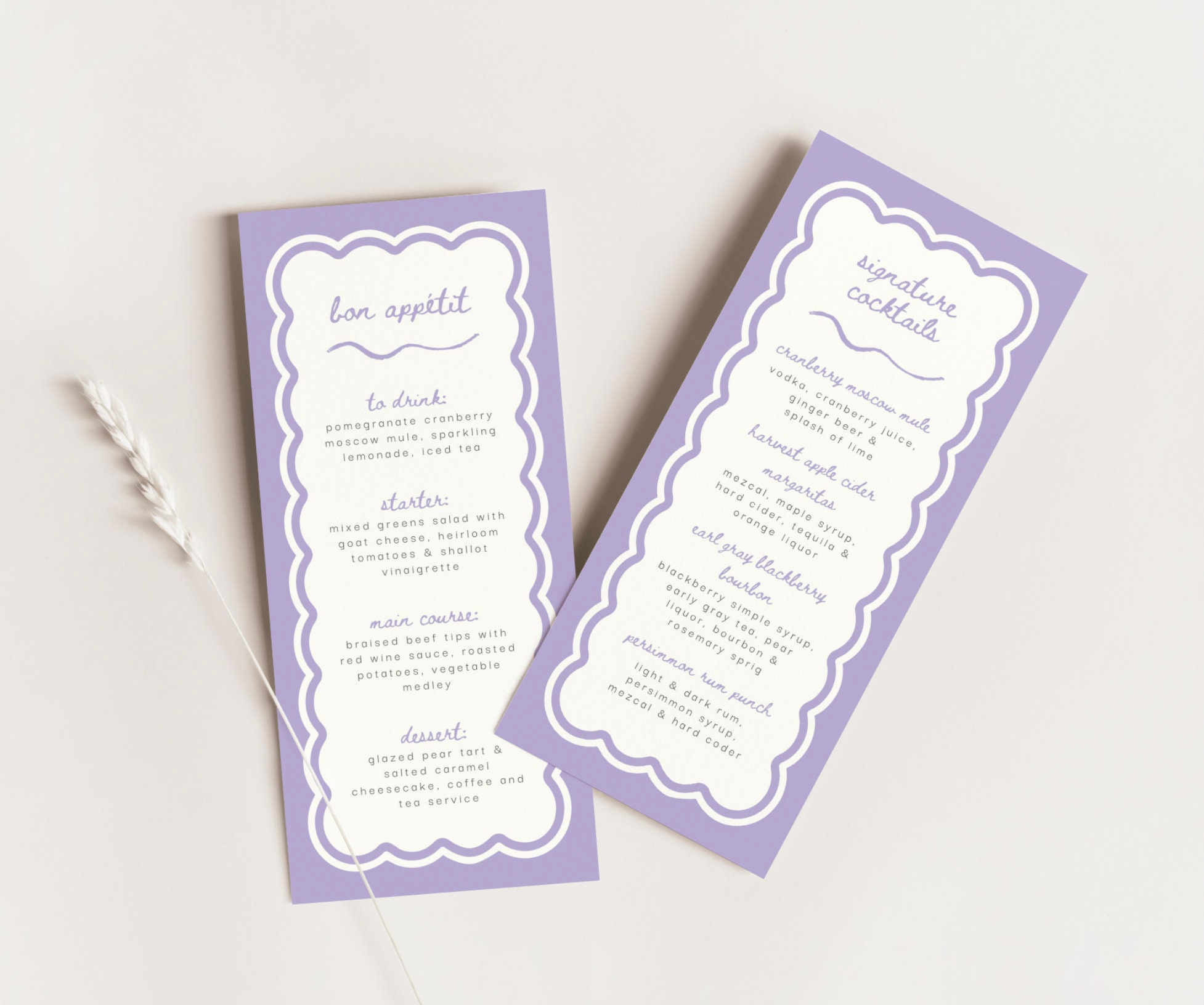 RECEPTION MENU Bar Drinks Menu Soft Scallop Grand - Etsy
