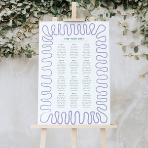 Seating Chart Reception Signage Big Wavy Border, Printable Wedding ...