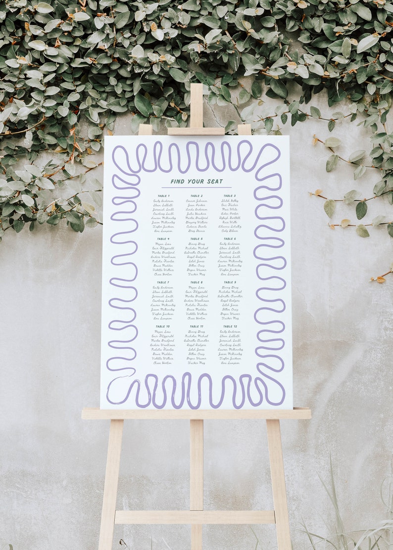 Seating Chart Reception Signage Big Wavy Border Printable - Etsy