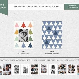 Digital PHOTO CHRISTMAS CARD Rainbow Trees, Canva Template, Printable ...