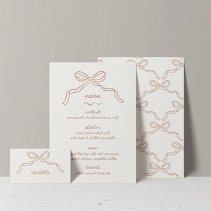 Hand-drawn Bow Menu & Placecard Template, DIY Bow Brunch Menu, Hand ...