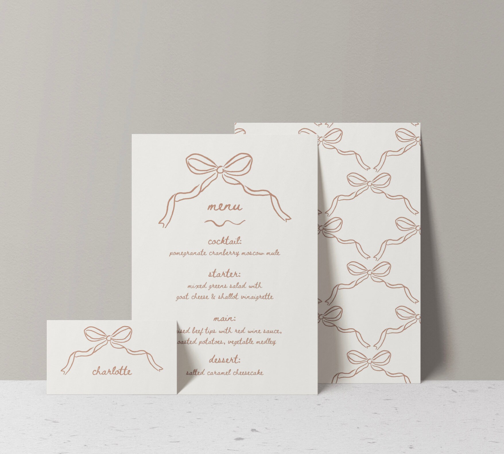 Hand-drawn Bow Menu & Placecard Template, DIY Bow Brunch Menu, Hand ...