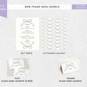 Bow Ribbon Menu & Placecard Template, DIY Bow Brunch Menu, Wedding Menu ...