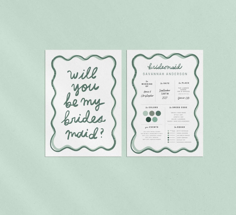 BRIDESMAID Proposal & INFO CARDS, Be My Bridesmaid Card, Digital ...
