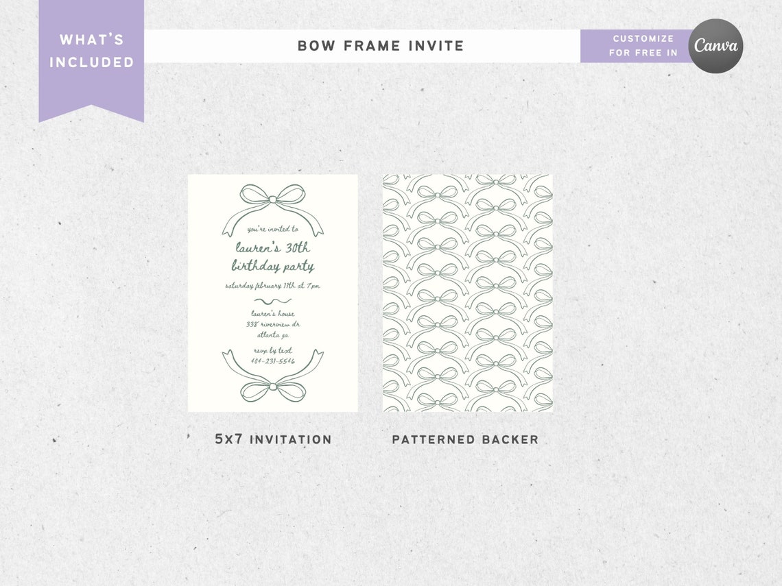 Hand-drawn Bow Ribbon Invite Template, DIY Birthday Party Brunch ...