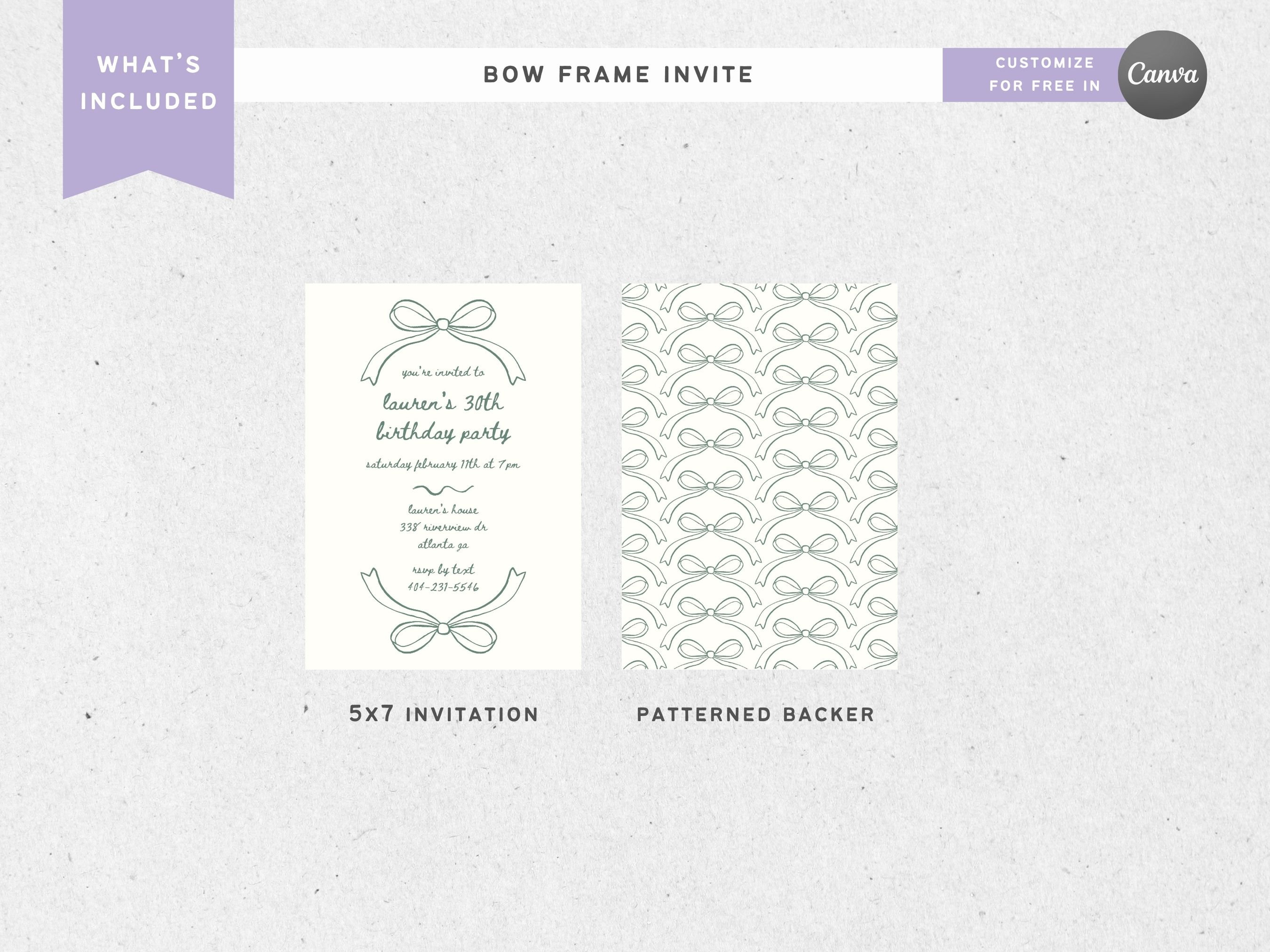 Hand-drawn Bow Ribbon Invite Template, DIY Birthday Party Brunch ...