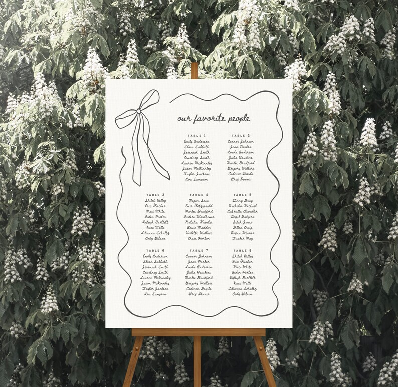 SEATING CHART Reception Signage Squiggle Bow, Printable Wedding Table ...