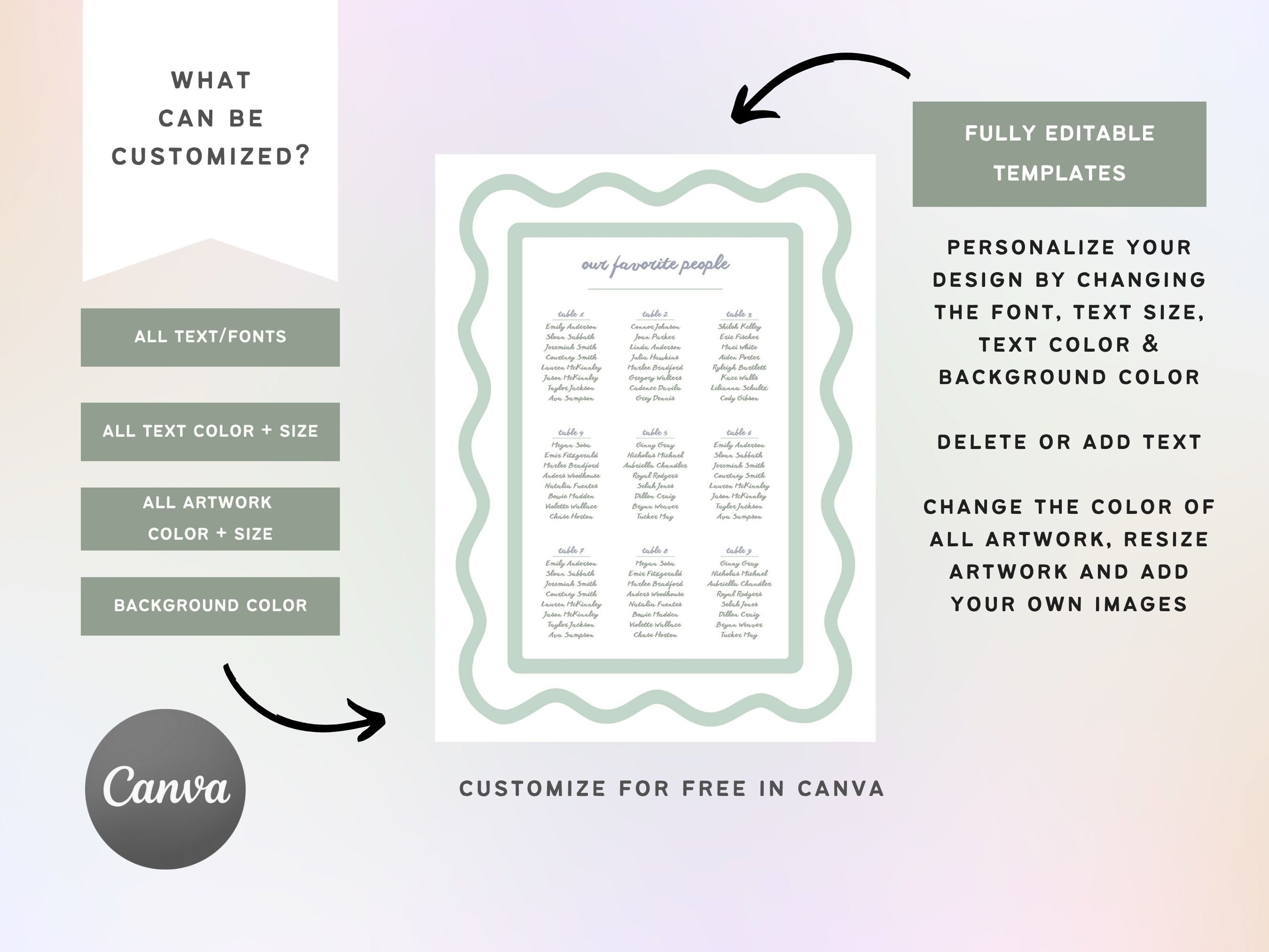 SEATING CHART Reception Signage Simple Waves Border Printable - Etsy