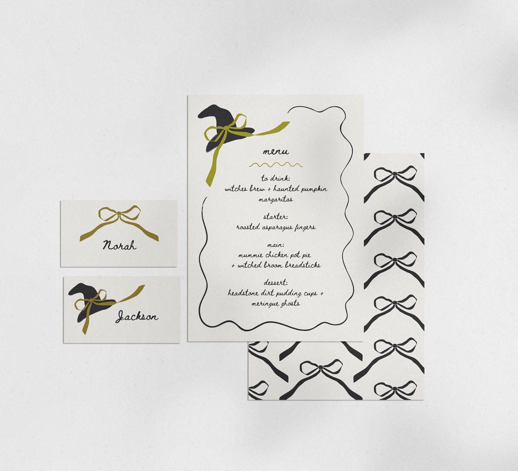 Witches Hat With Bow Menu Template Bundle, Editable Dinner Party Menu ...