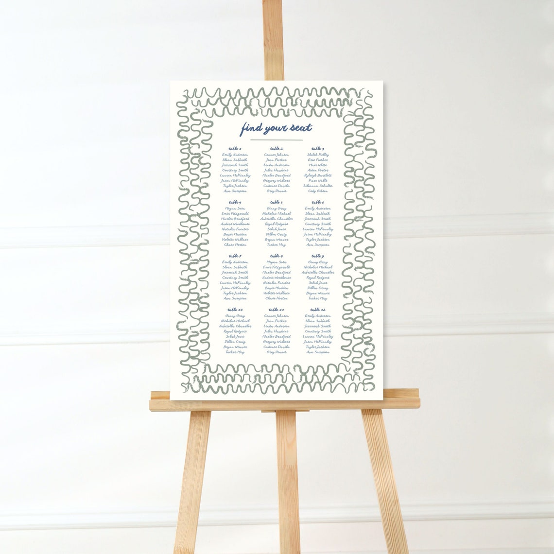 Seating Chart Reception Signage Mini Wavy Border Printable - Etsy