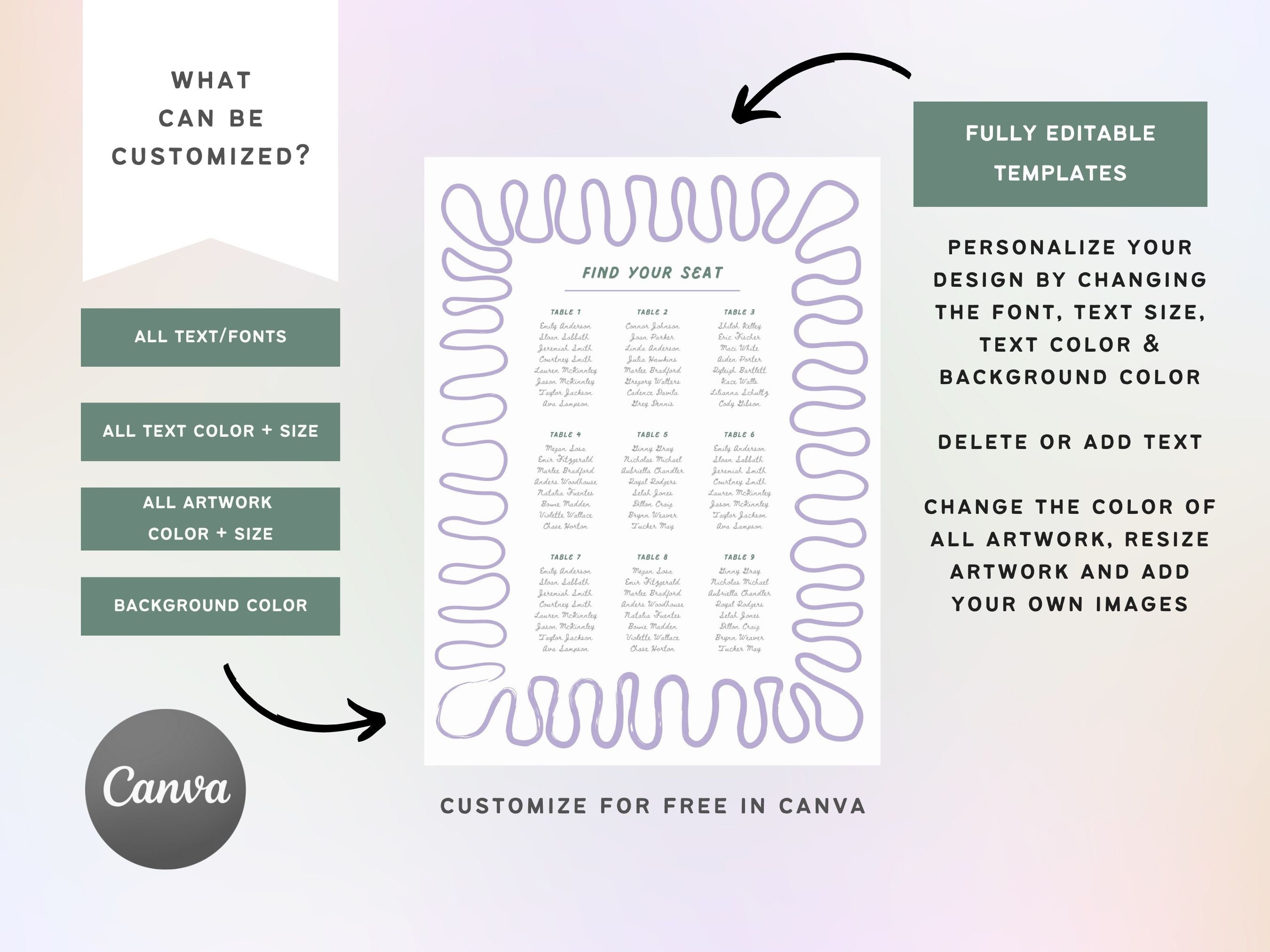 Seating Chart Reception Signage Big Wavy Border Printable - Etsy