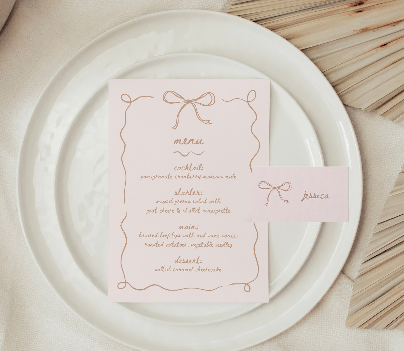 Sweet Bow Menu & Placecard Template, DIY Bow Brunch Menu, Wedding Menu ...