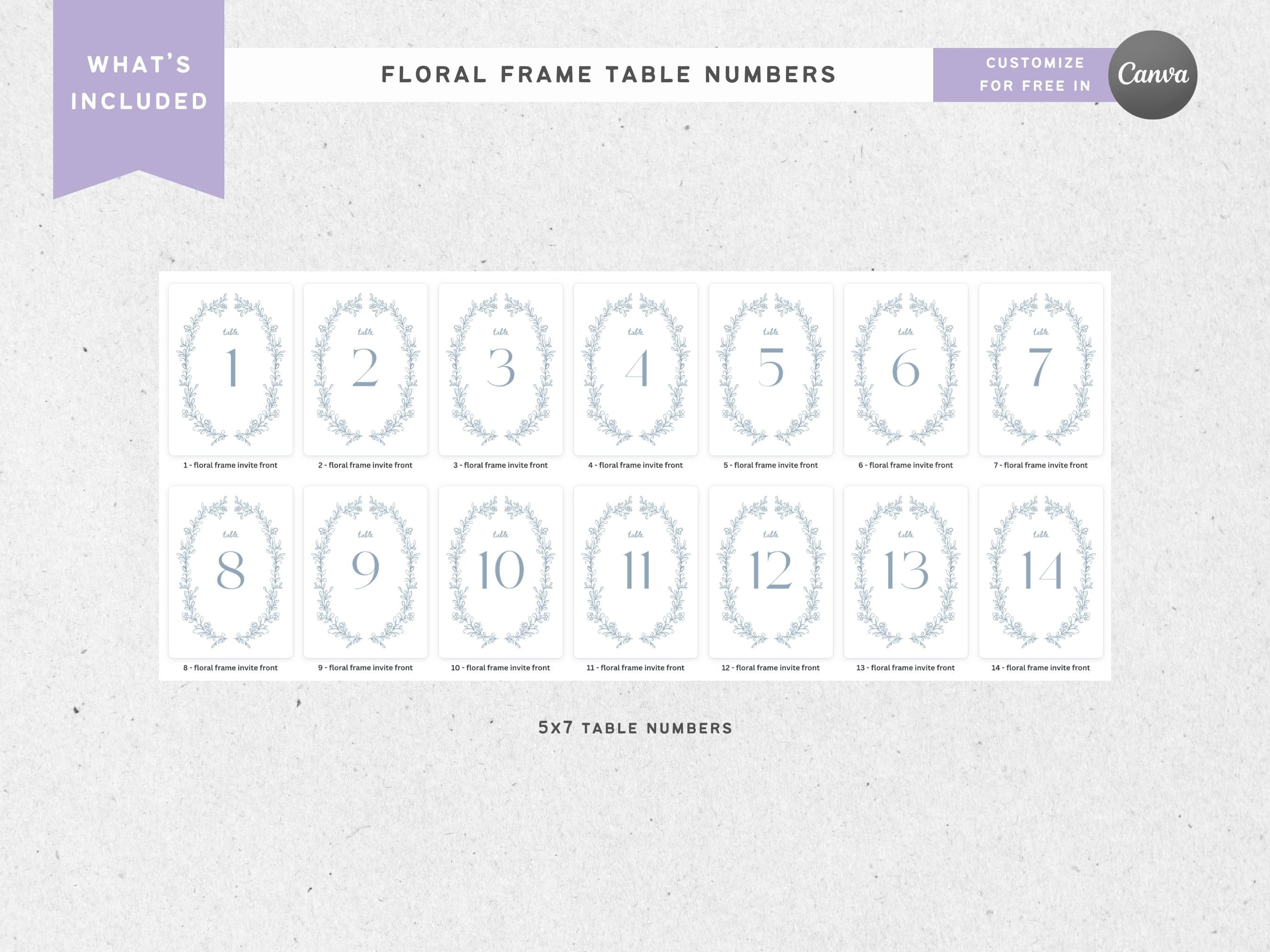 TABLE NUMBERS Reception Floral Frame Border Wedding Table - Etsy
