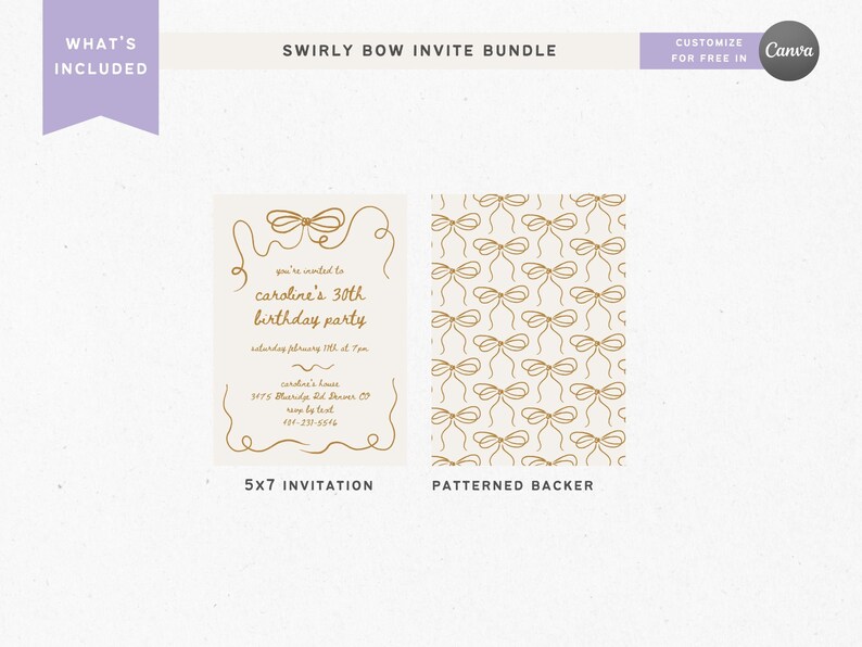 Hand-drawn Bow Ribbon Invite Template, DIY Birthday Party Brunch ...