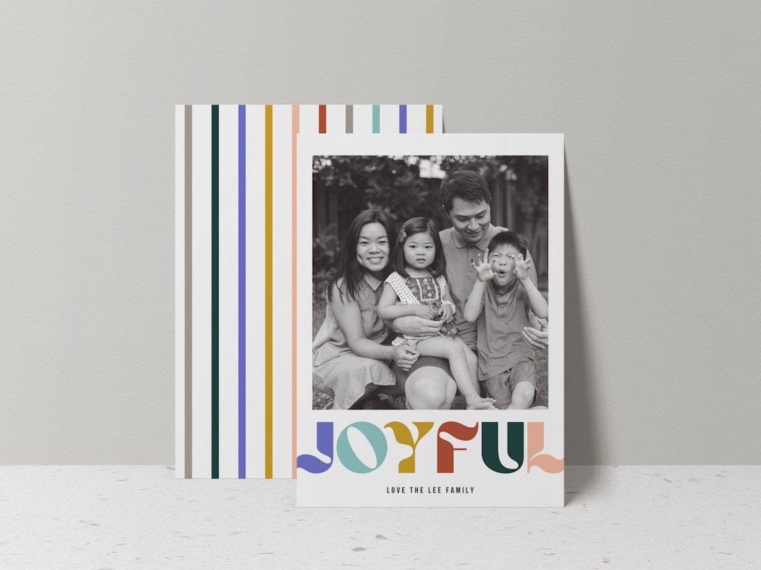 Digital PHOTO CHRISTMAS CARD Retro Joyful Card, Canva Template ...