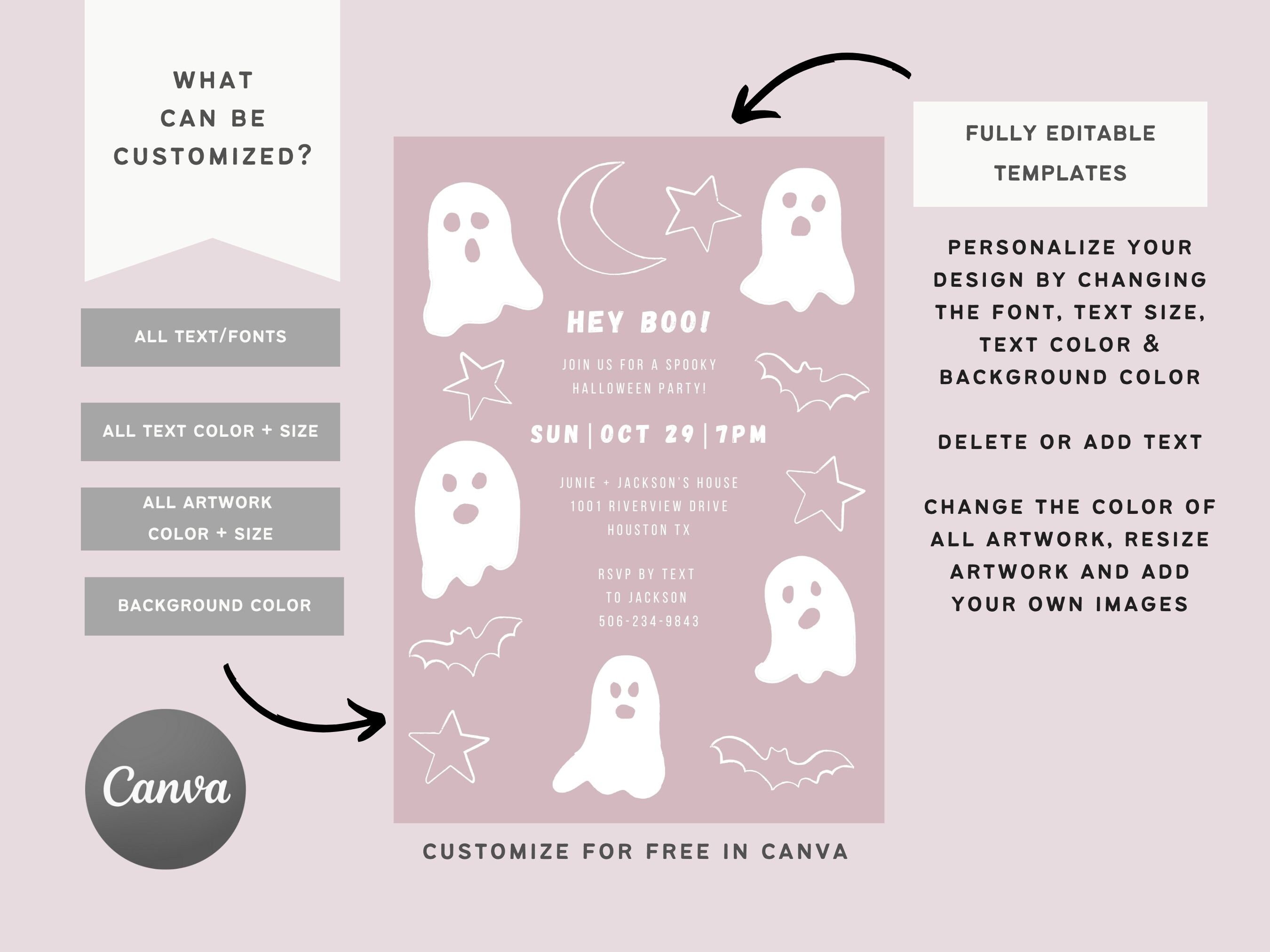 Pink Ghosts Halloween Party Invitation, Halloween Dinner Party, Cute ...