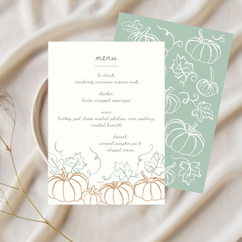 Pumpkin Fall Menu Template, Dinner Party Menu, Hand-drawn Pumpkin ...