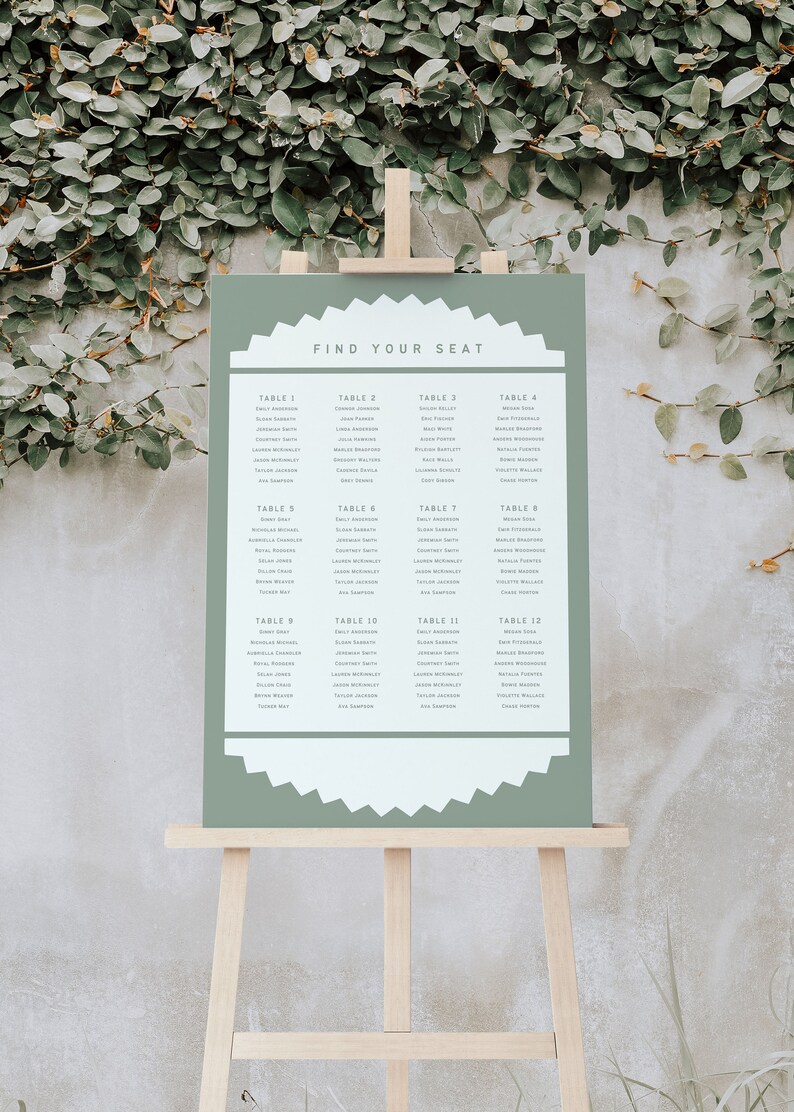 SEATING CHART Reception Signage Retro Pacifica Wes Anderson Inspired ...