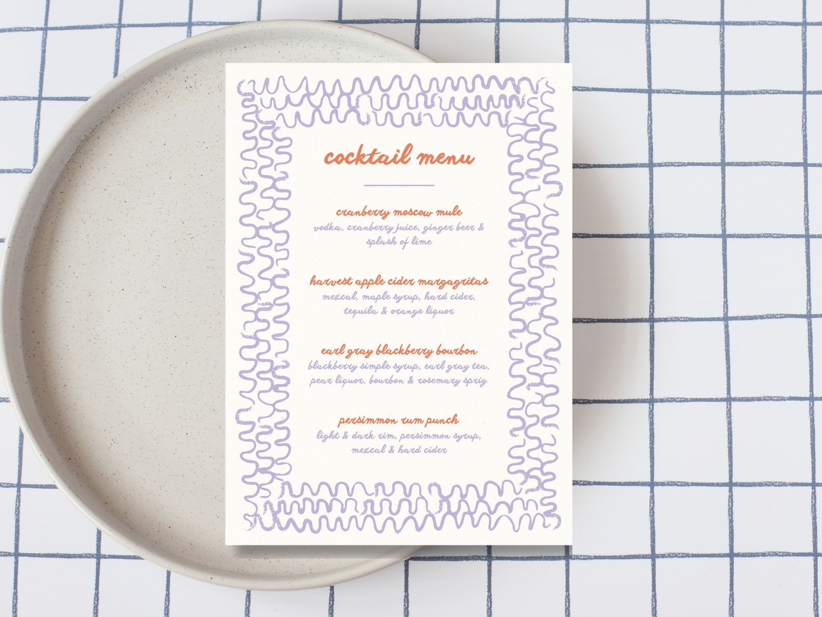 Hand Drawn Mini Wavy Border Drink Cocktail Menu Drink Menu - Etsy