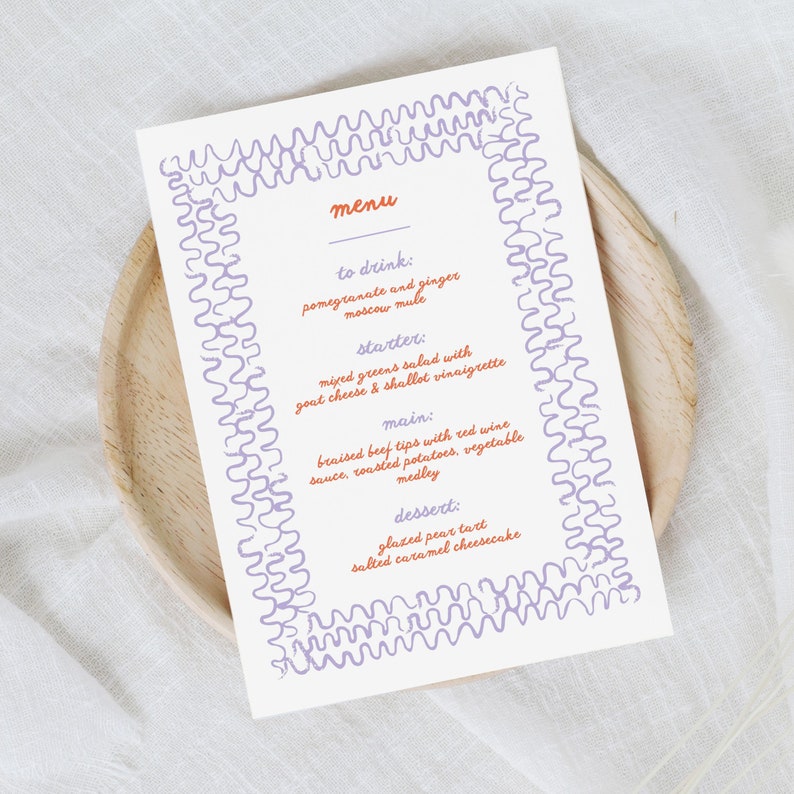 Hand Drawn Mini Wavy Border Dinner Party Menu Rehearsal - Etsy