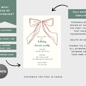 Big Bow Invitation Template, DIY Holiday Party Invitation, Hand-drawn ...