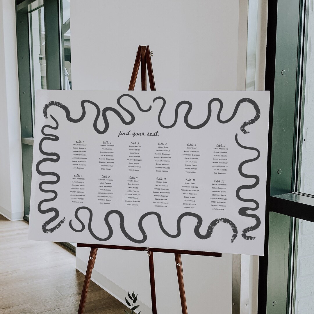 SEATING CHART Reception Signage Wonky Waves Border Printable - Etsy