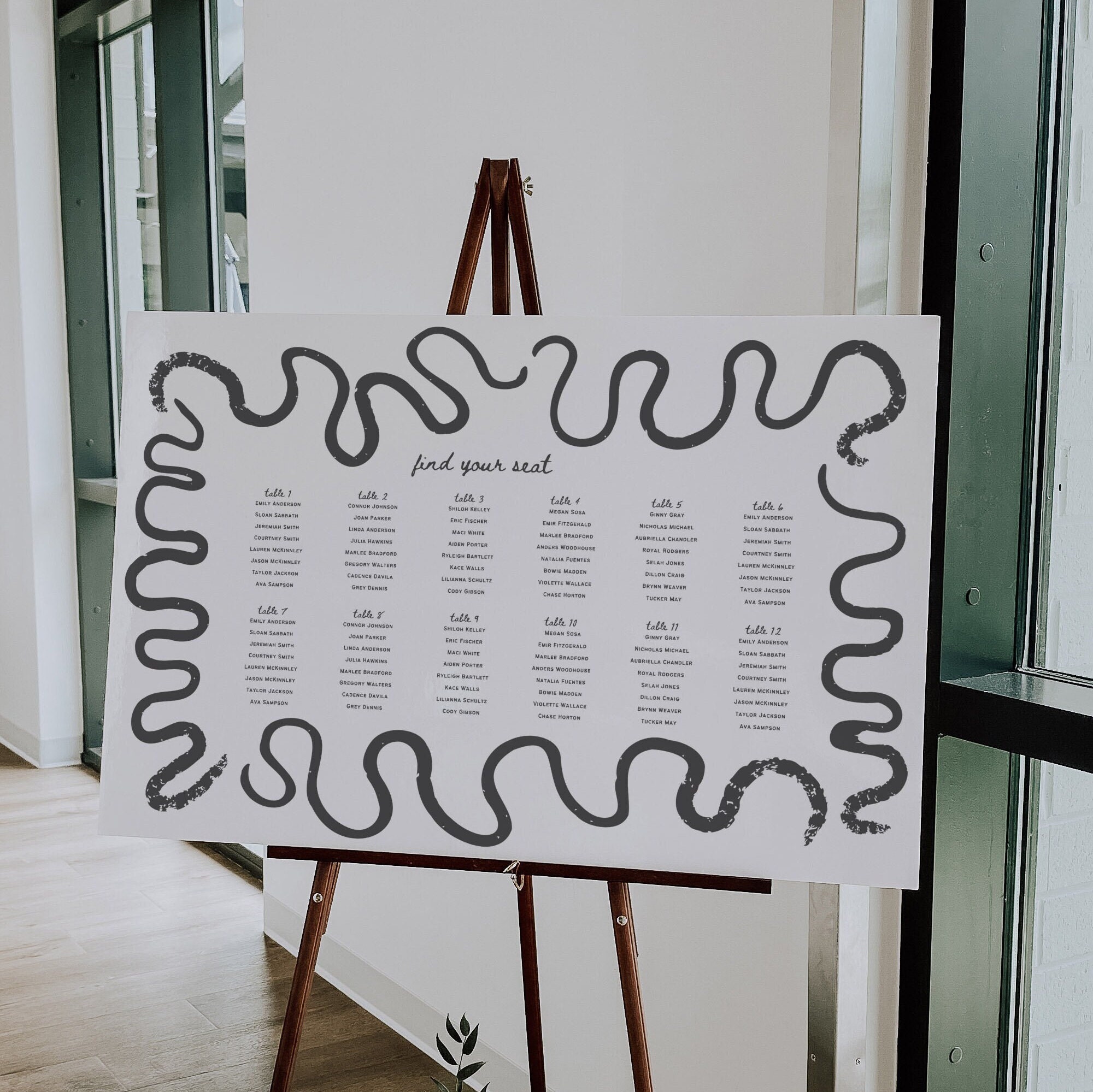 SEATING CHART Reception Signage Wonky Waves Border, Printable Wedding ...