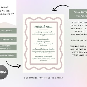 Bar + Drinks Menu, Simple Wave Border Menu, Printable Reception Menu ...