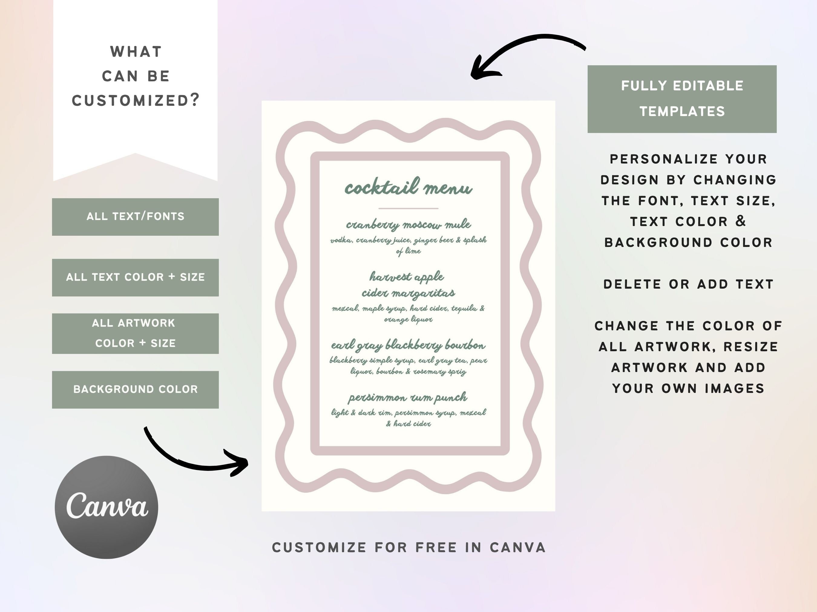 Bar + Drinks Menu, Simple Wave Border Menu, Printable Reception Menu ...