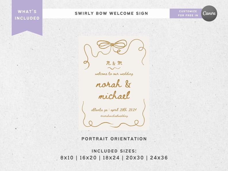 Welcome Party Sign - Swirly Ribbon Bow Template, DIY Birthday Party ...