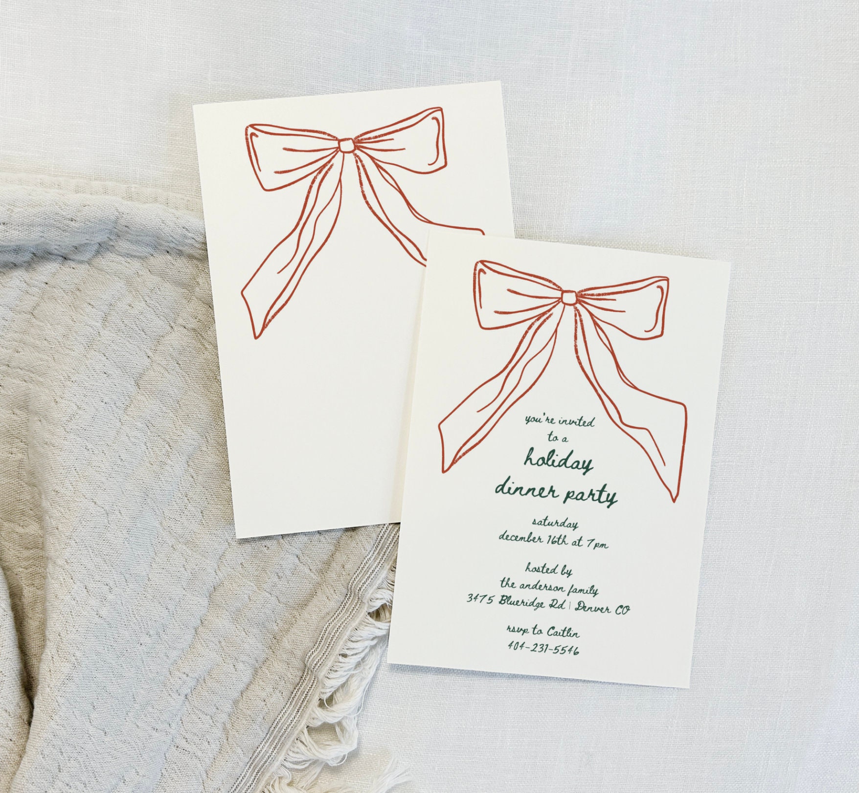 Big Bow Invitation Template, DIY Holiday Party Invitation, Hand-drawn ...