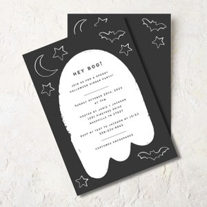 Cute Halloween Ghost Silhouette Invite & Menu Bundle, Dinner Party, Big ...