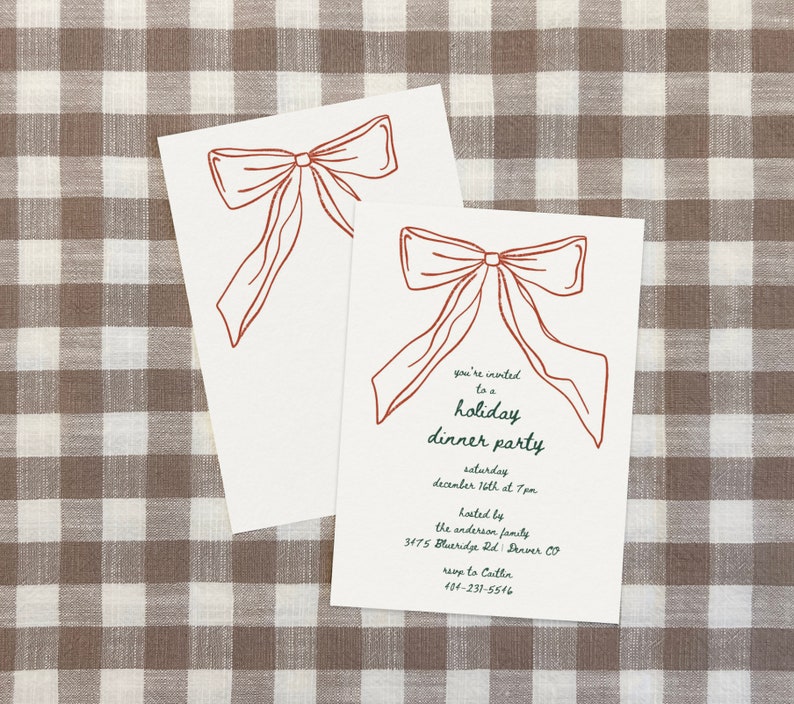 Big Bow Invitation Template, DIY Holiday Party Invitation, Hand-drawn ...