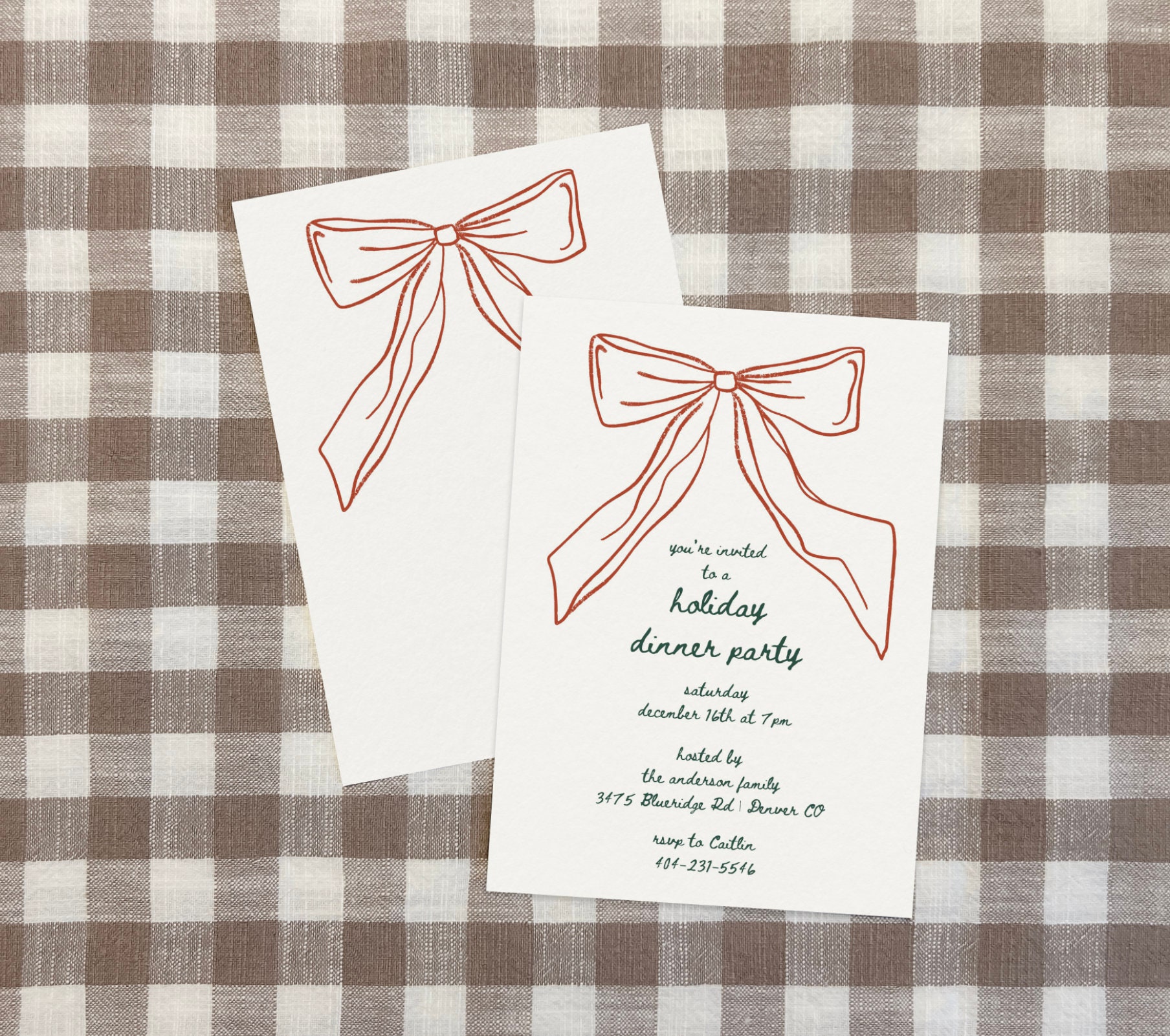 Big Bow Invitation Template, DIY Holiday Party Invitation, Hand-drawn ...