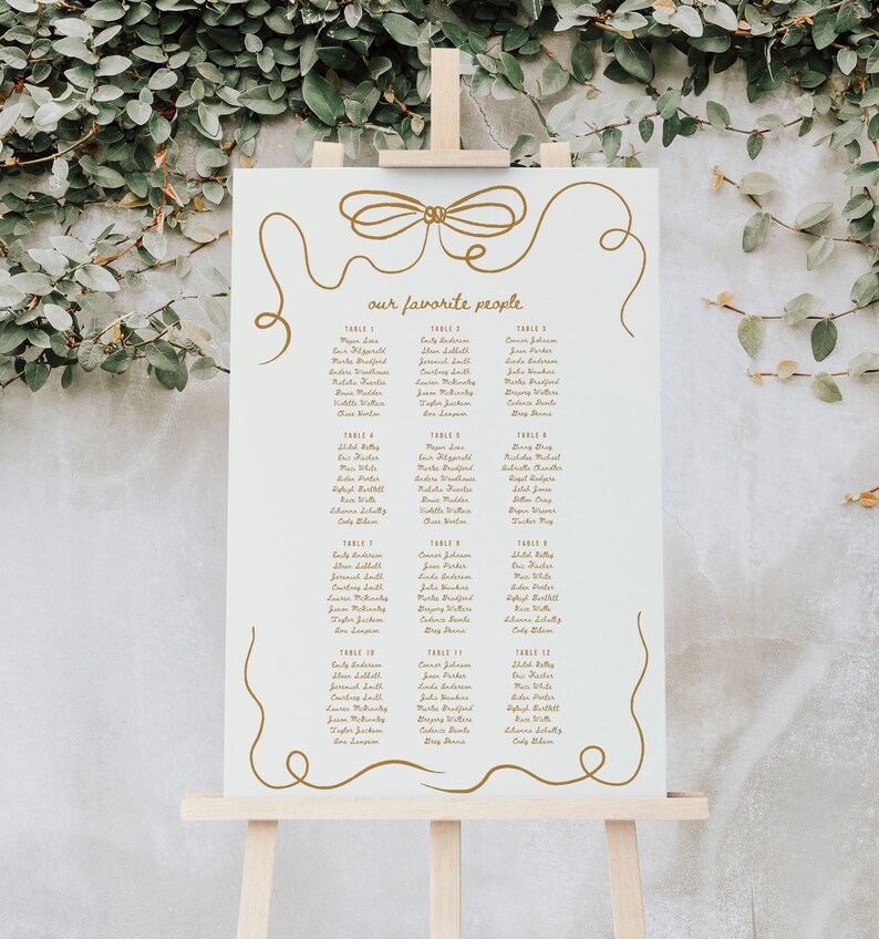 SEATING CHART Reception Signage Swirly Ribbon & Bow, Printable Wedding ...