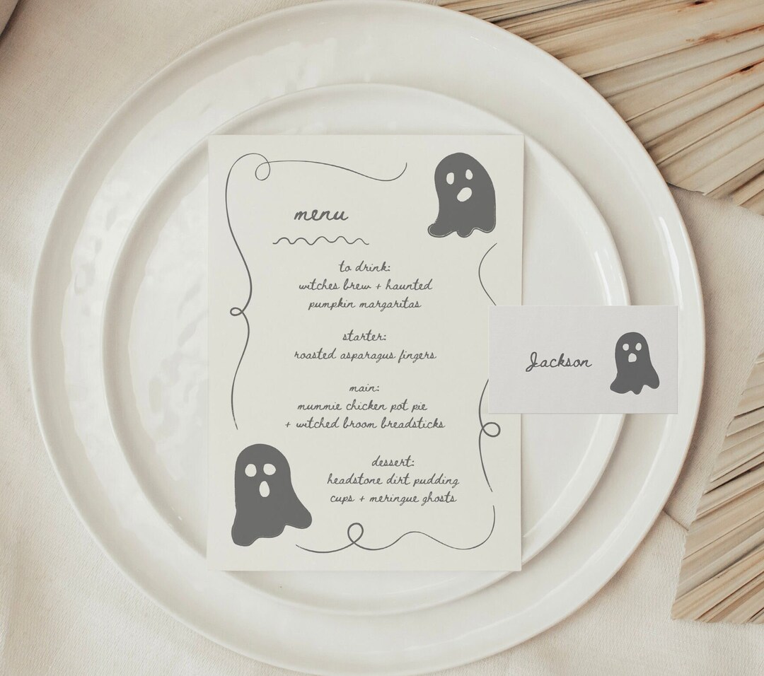 Swirly Ghosts Menu Template Bundle, Editable Dinner Party Menu ...
