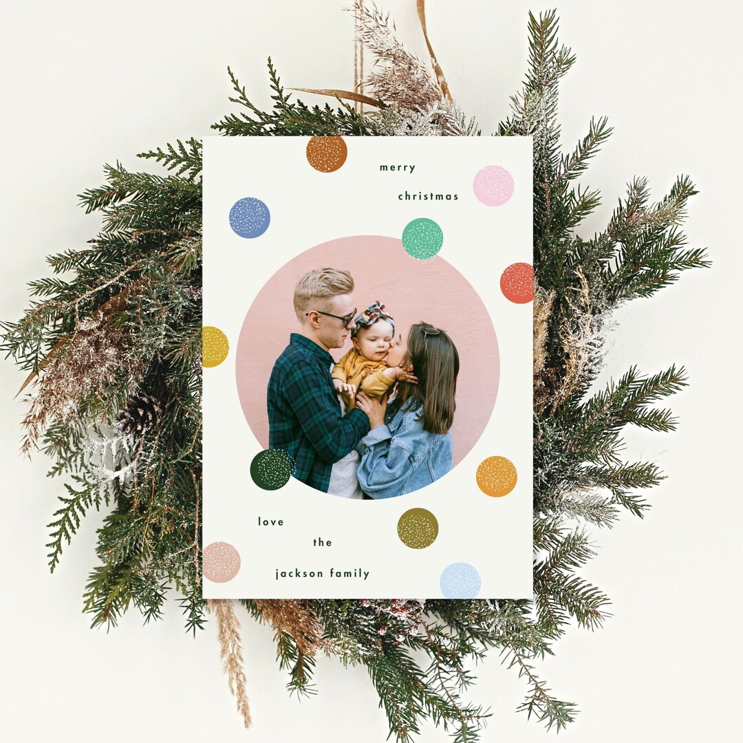Digital PHOTO CHRISTMAS CARD Colorful Polka Dots, Canva Template ...