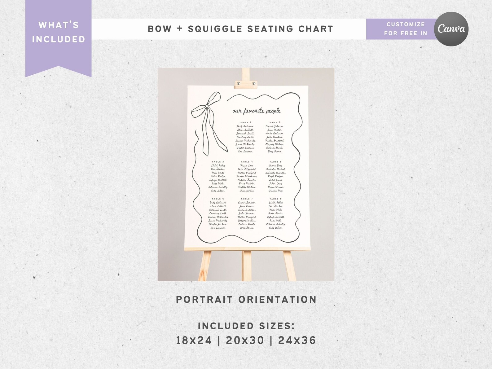 SEATING CHART Reception Signage Squiggle Bow, Printable Wedding Table ...
