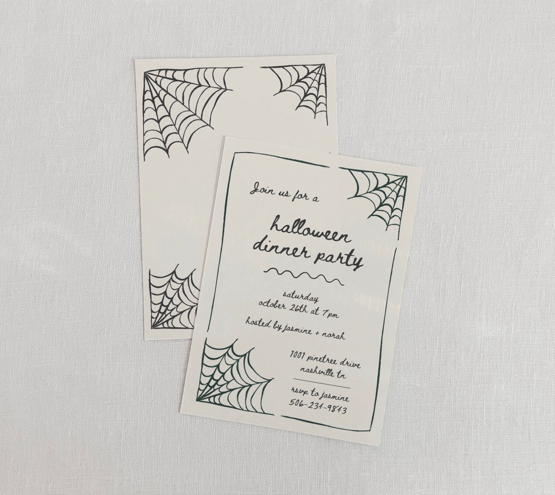 Minimal Spider Web Invitation Template, Editable Dinner Party Invite ...