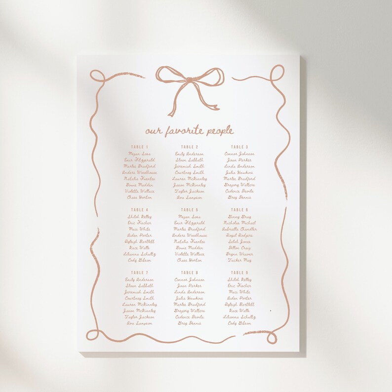 SEATING CHART Reception Signage Sweet Ribbon & Bow, Printable Wedding ...