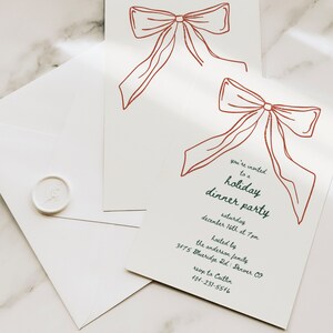 Big Bow Invitation Template, DIY Holiday Party Invitation, Hand-drawn ...
